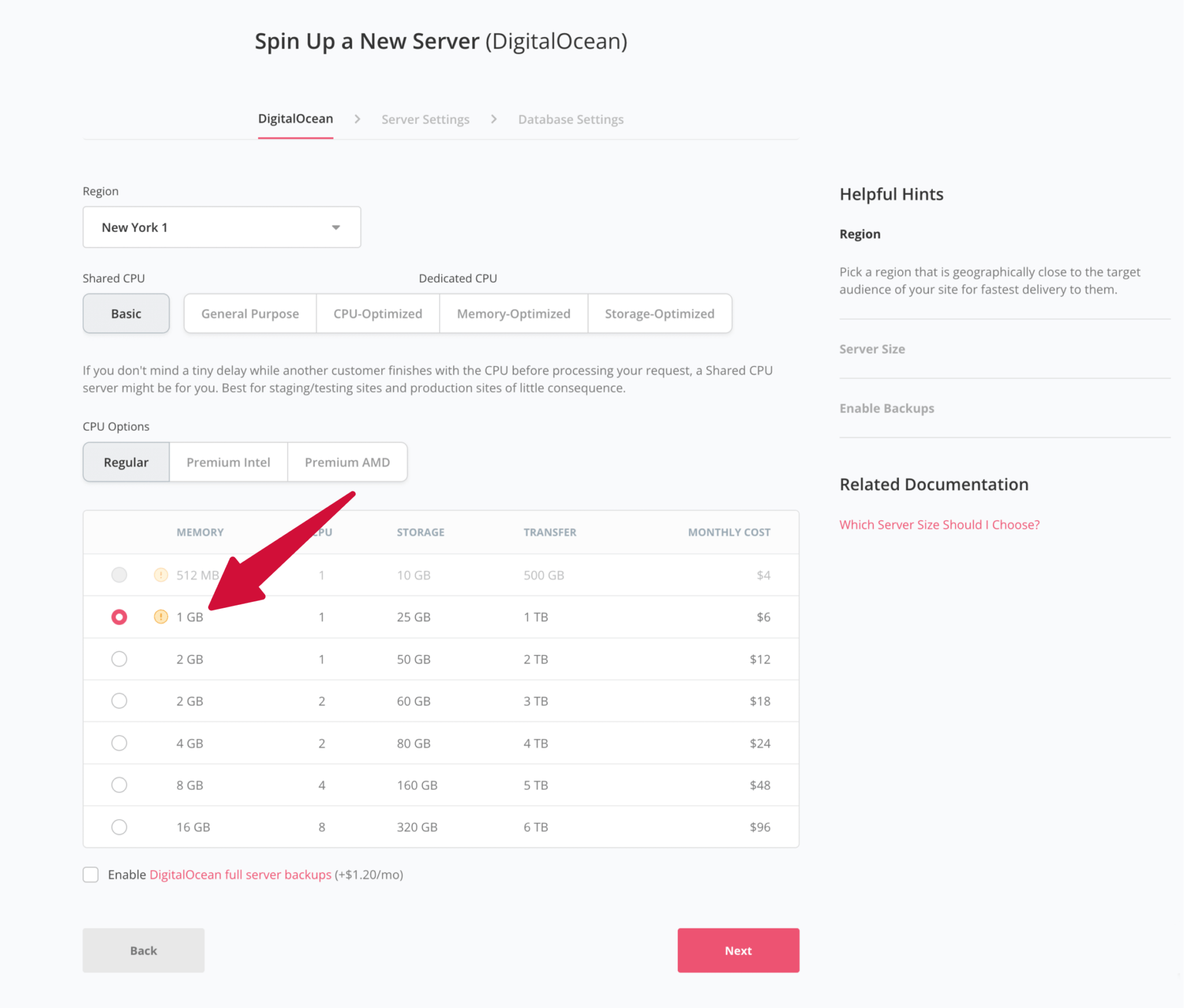 Server Size - SpinupWP